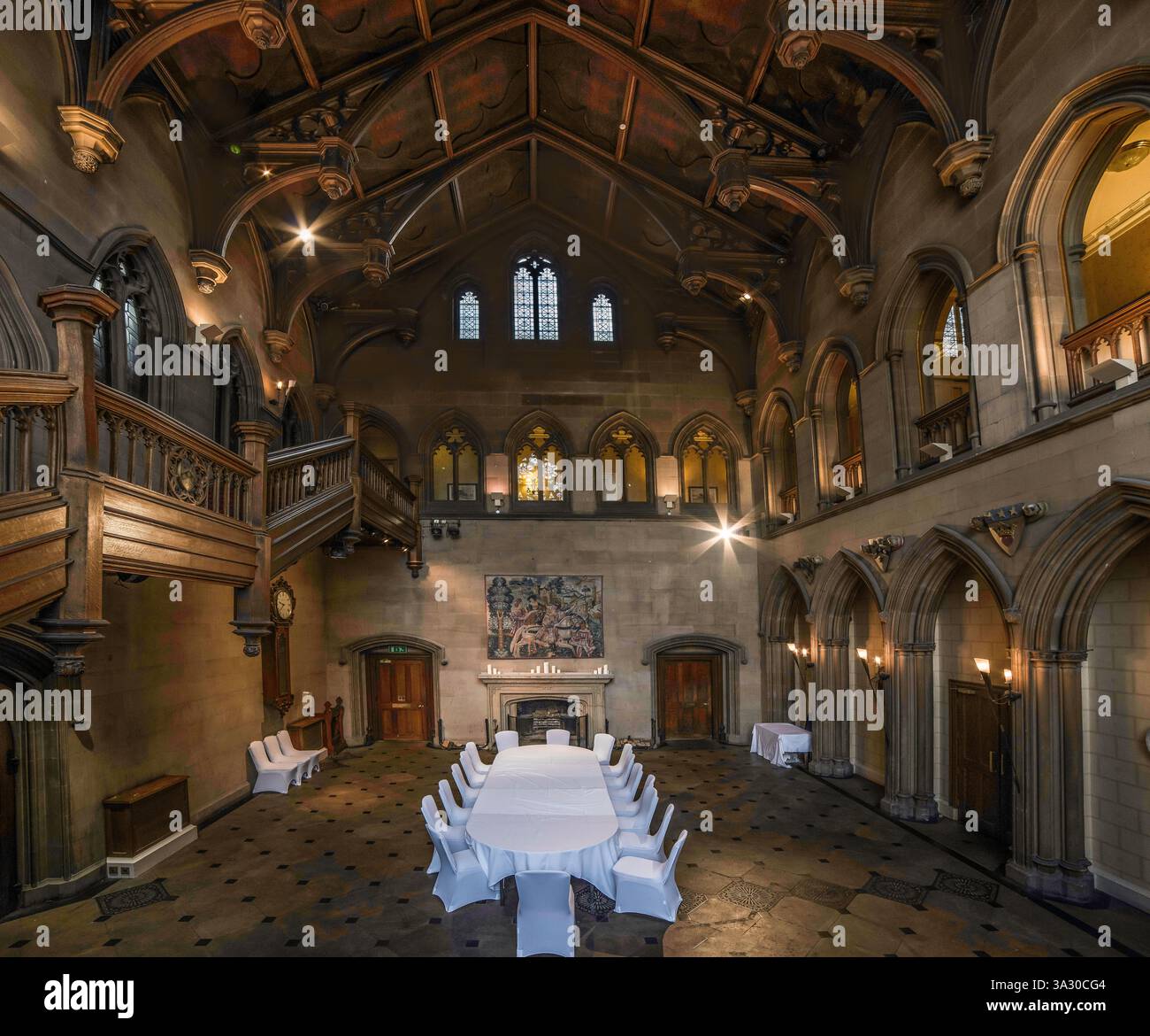 Gothic Banqueting Hall with Stained Glass Windows Stock Photo - Alamy