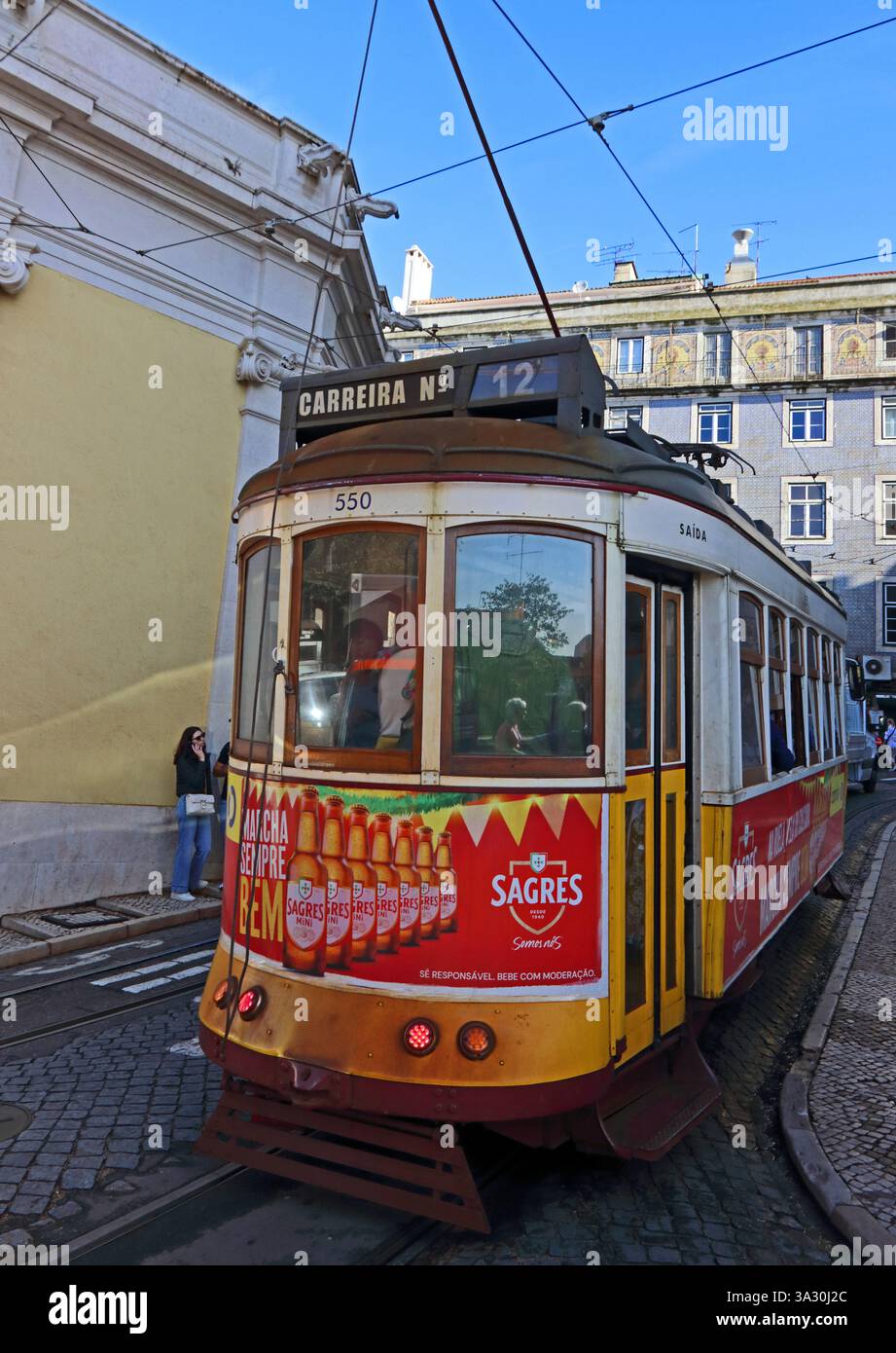 Iconic Tram car on Route 12, Lisbon Stock Photo - Alamy