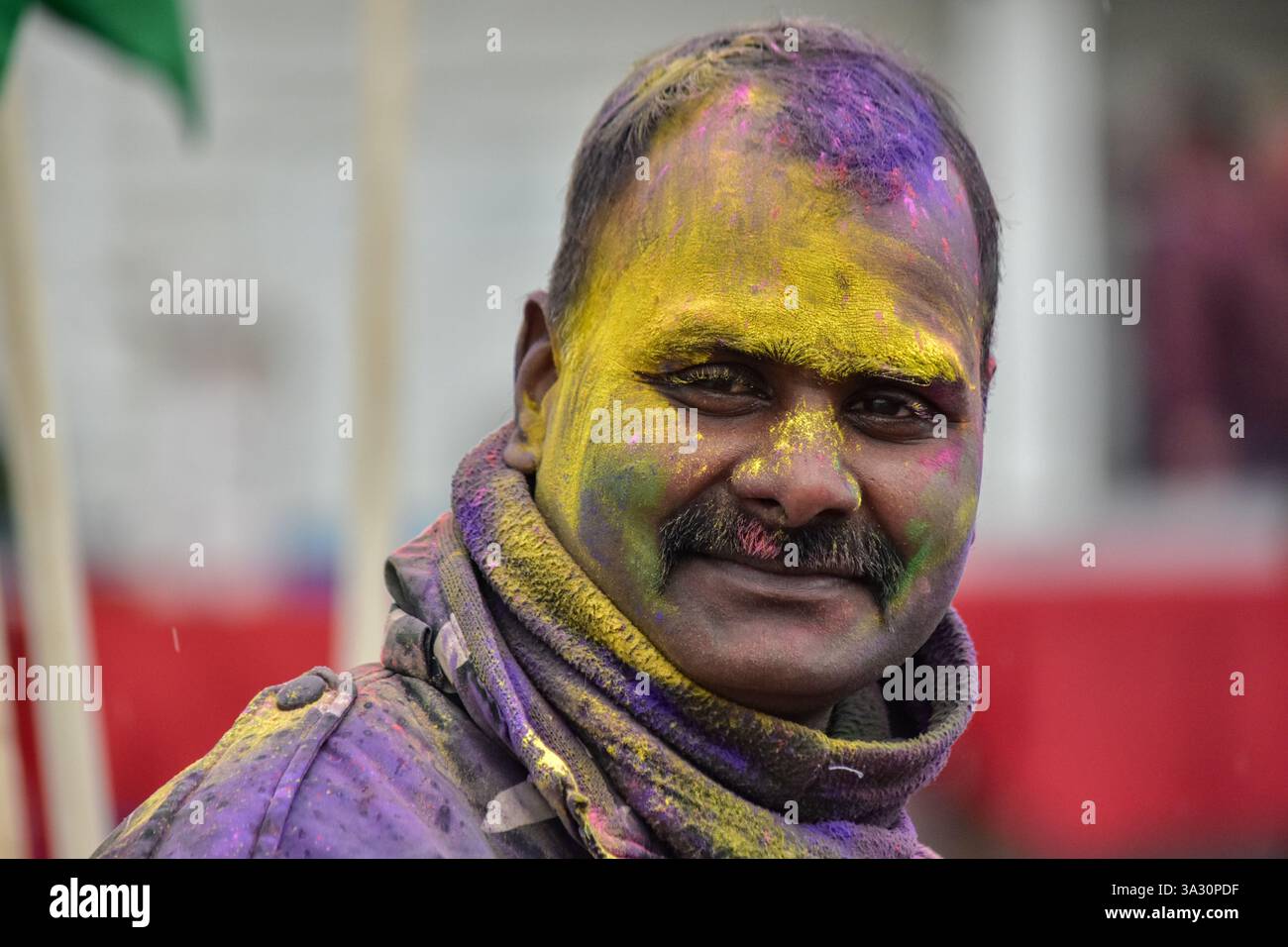 Srinagar, India. 14th Mar, 2025. An Indian paramilitary trooper is ...