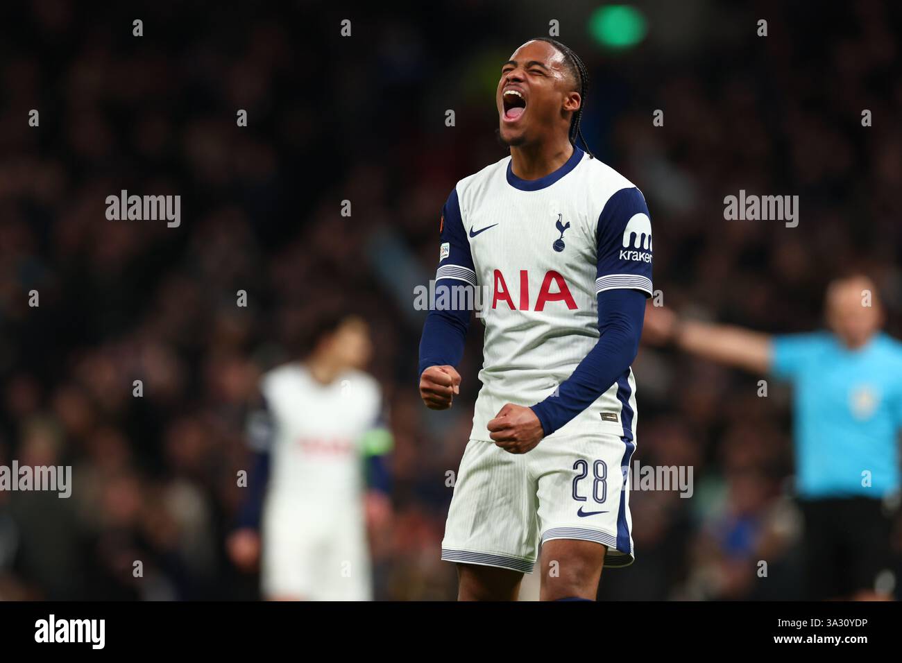 Wilson Odobert of Tottenham Hotspur celebrates after he scored for 3-1 ...