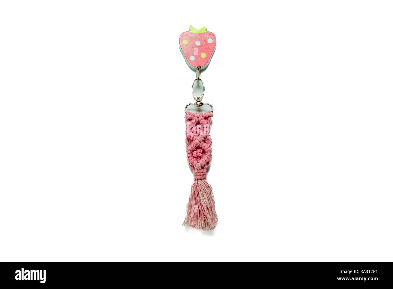 Macrame keychain on a white background. This is a handmade key chain ...