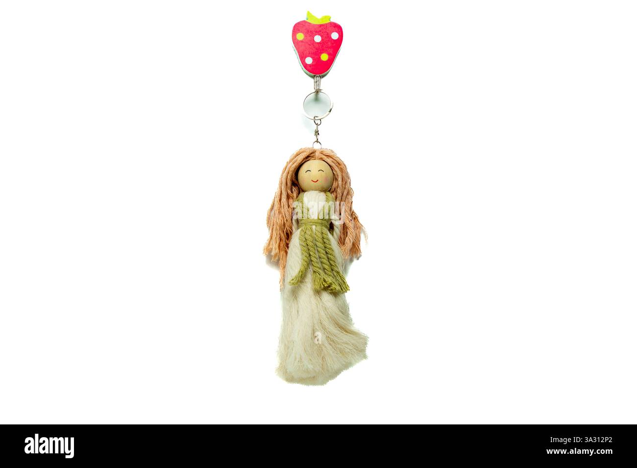 Macrame keychain on a white background. This is a handmade key chain ...