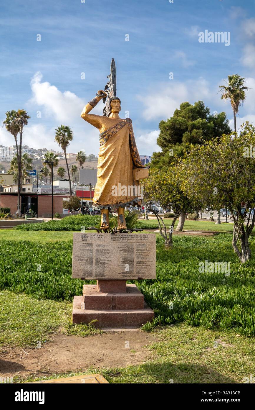 Gold Coloured Statue of Cuauhtemoc In Ensenada Mexico, The Last Mexica ...