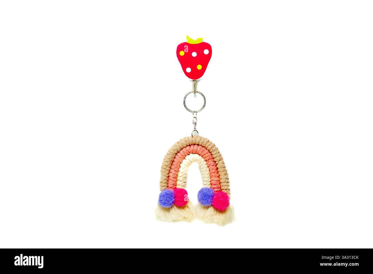 Macrame keychain on a white background. This is a handmade key chain ...