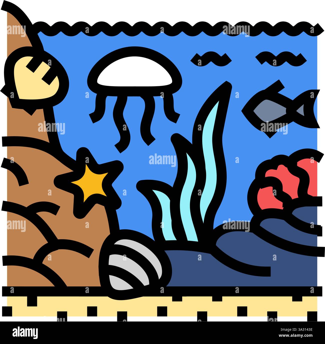 tide pool ecosystem world ocean color icon vector illustration Stock ...