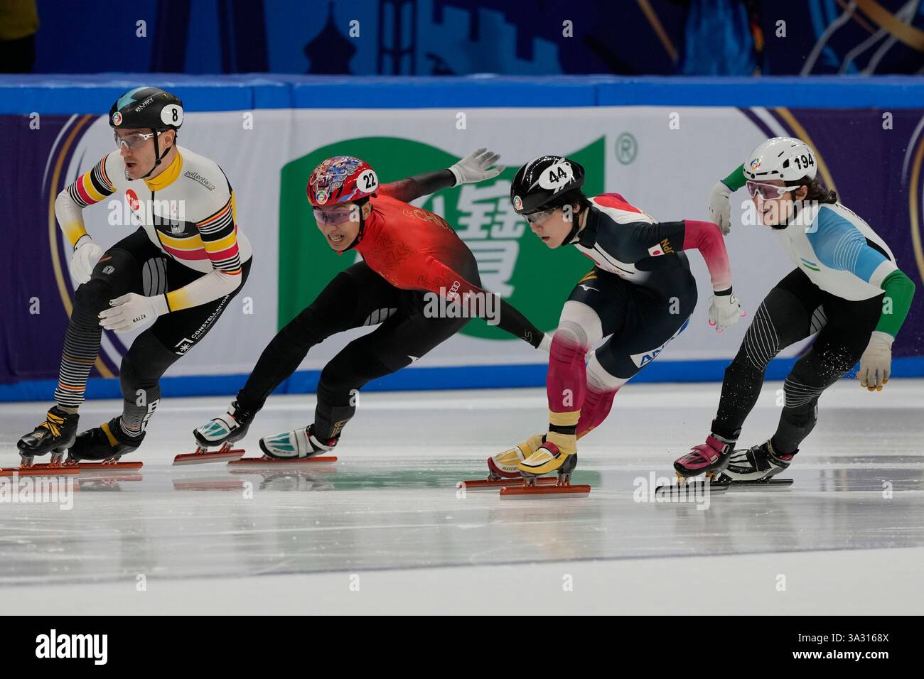 From left, Belgium's Stijin Desmet, China's Sun Long, Japan's Kosei ...