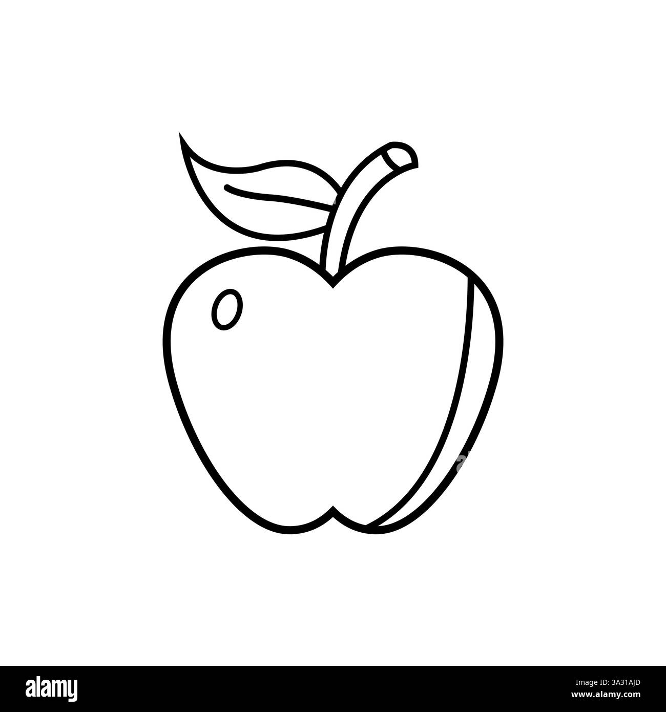 Outline apple fruit line art drawing with leaf for kids coloring book ...