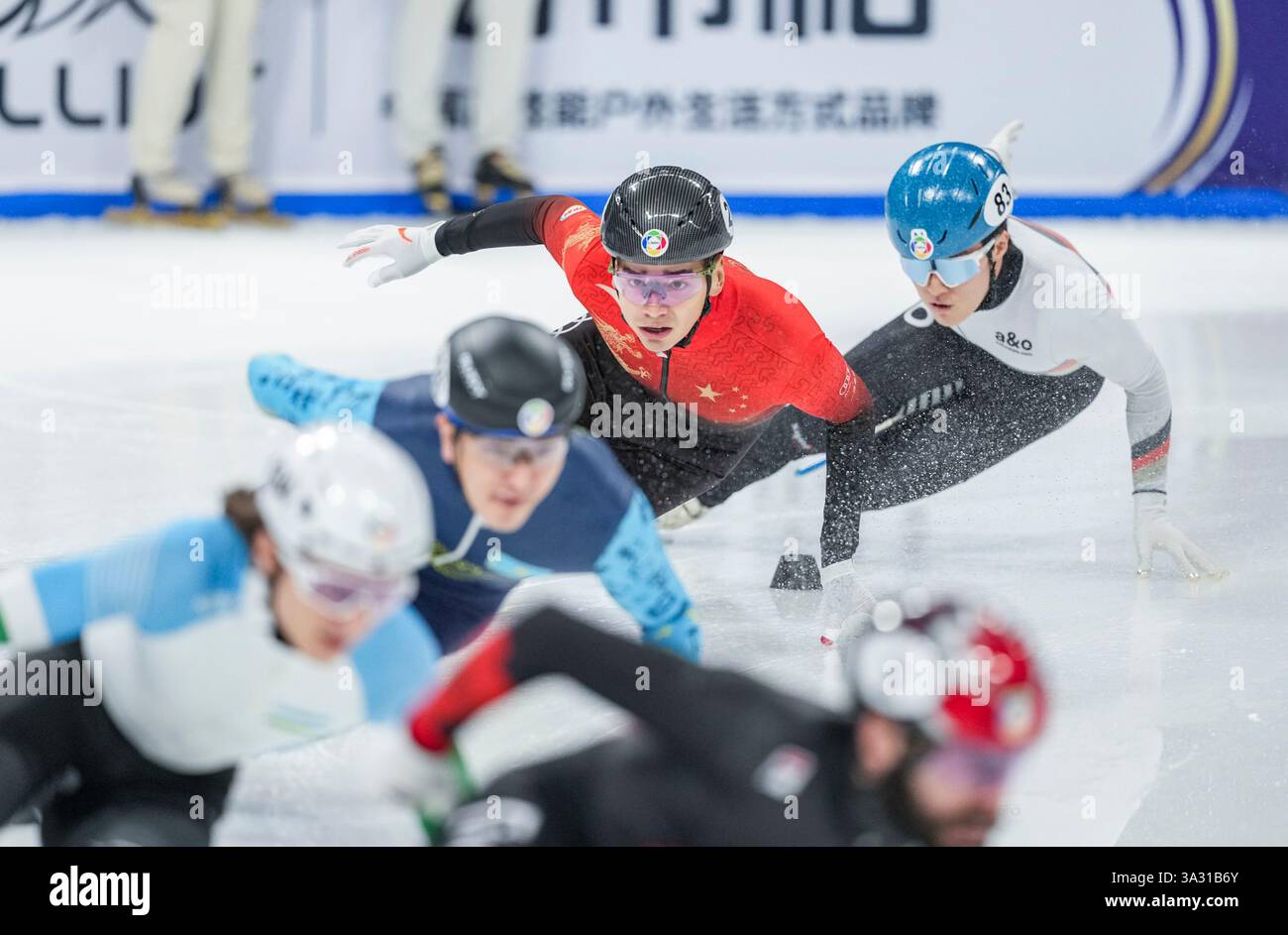 Beijing, China. 14th Mar, 2025. Liu Shaolin (up L) of China competes ...