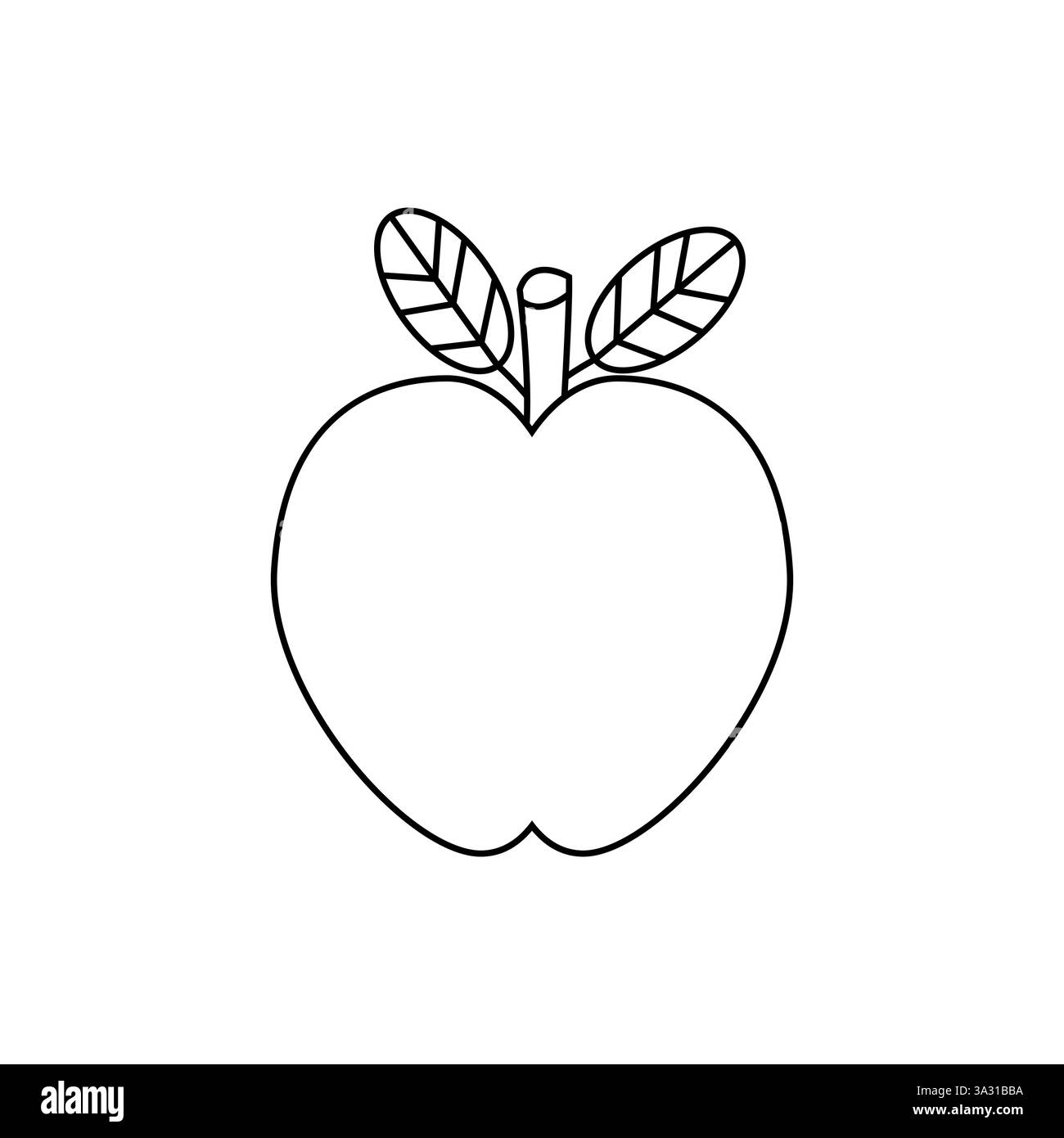 Apple fruit outline drawing with leaf apple line art for coloring book ...