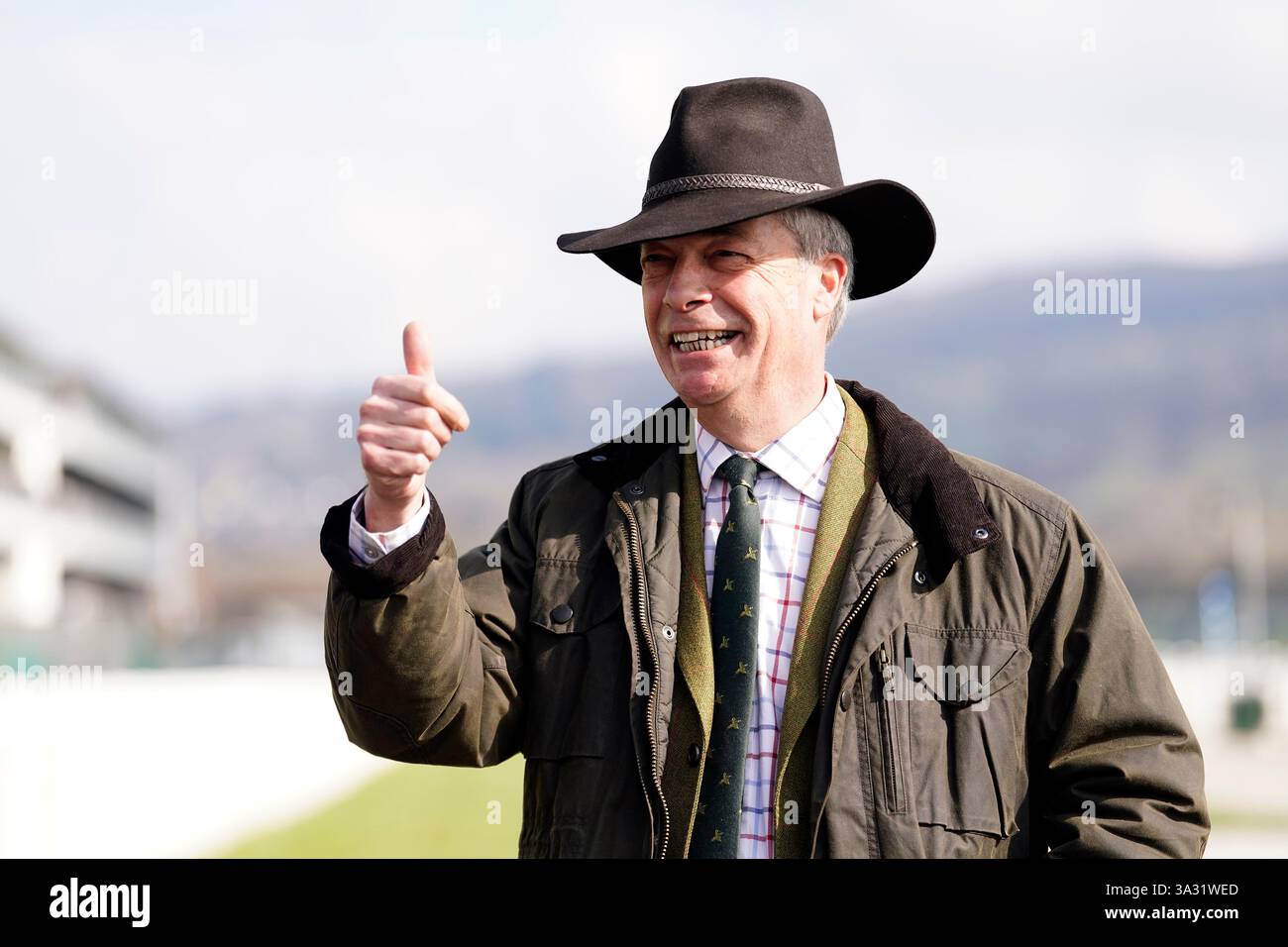 Nigel Farage on day four of the 2025 Cheltenham Festival at Cheltenham ...