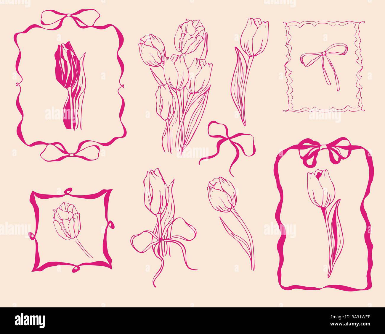 Pink tulips border on Stock Vector Images - Alamy