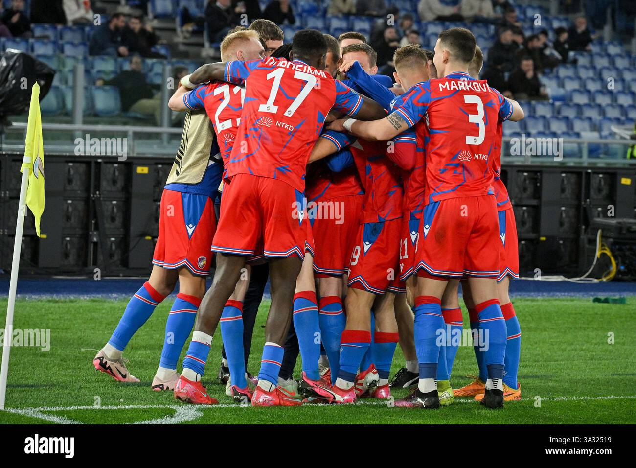 Rome, Italy. 13th Mar, 2025. Pavel Sulc of Viktoria Plzen celebrates ...