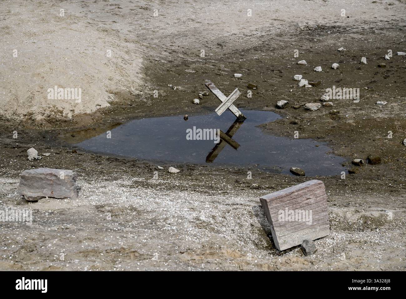 A puddle is in the Vyrva tract in Zaporizhzhia, Ukraine, on March 10 ...