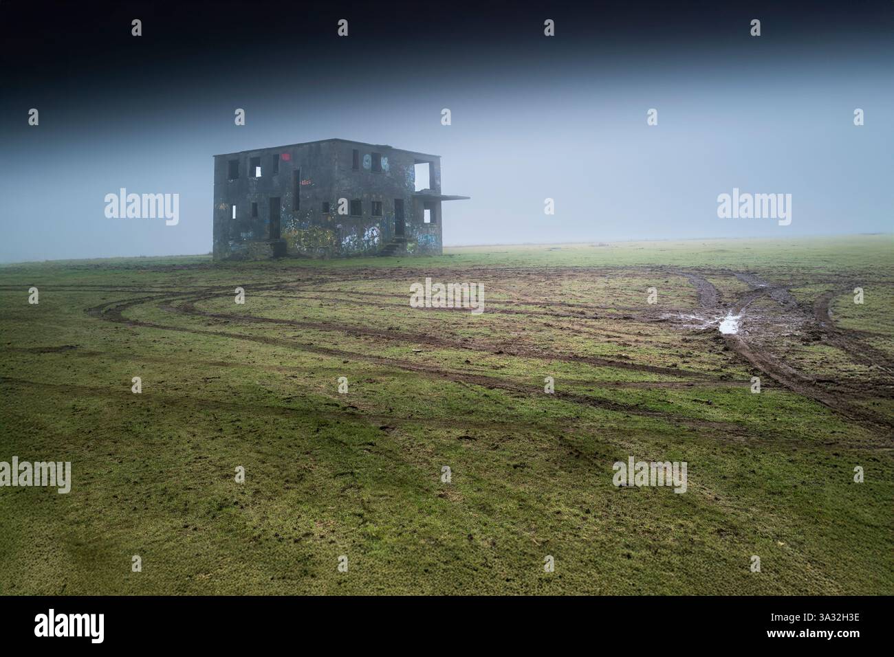 The abandoned historic remains of the old control tower on the disused ...