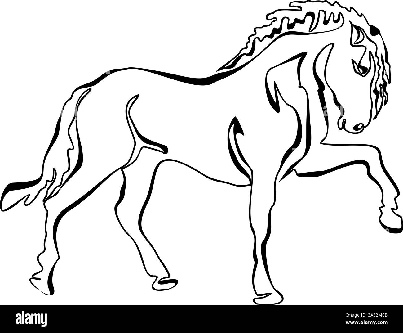 One line drawing Running Horse print, poster, logo template. Horse ...