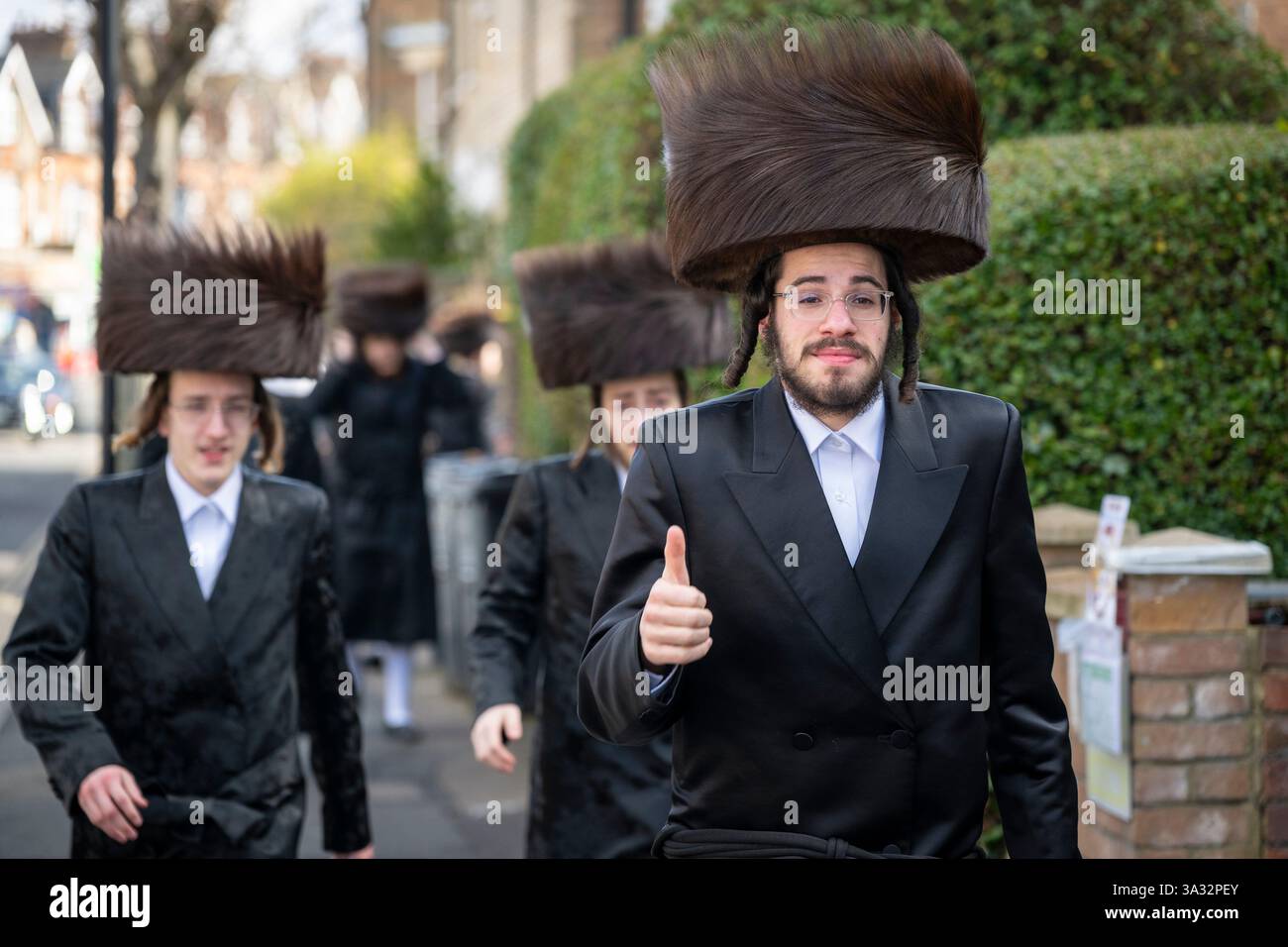 London, UK. 14 March 2025. Members of the Haredi Jewish community in ...
