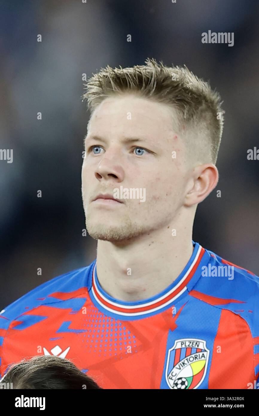 Rome, Italy. 13th Mar, 2025. Viktoria Plzen's Czech midfielder Lukas ...