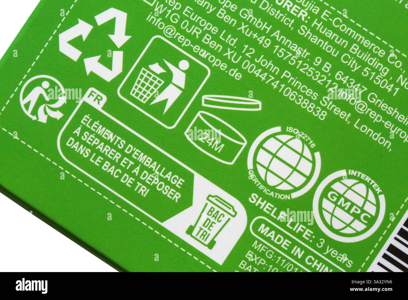 recycling information on back of packet of Eelhoe Pain Relief Patch ...