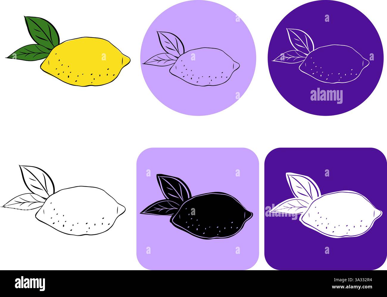 Yellow lemon with leaves vector logo. Graphic line ink illustration For ...