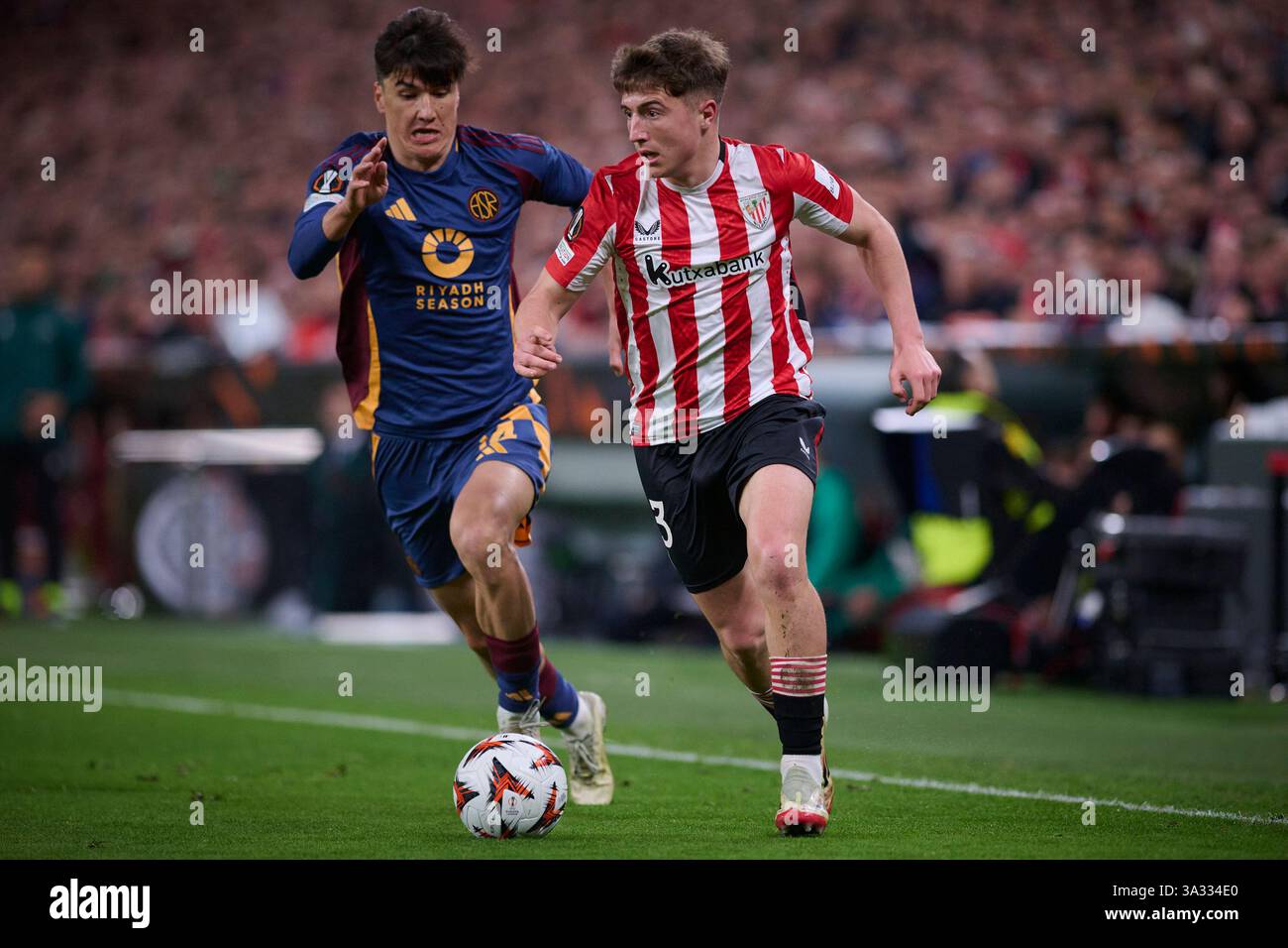 Bilbao, Spain. 13th Mar, 2025. Athletic de Bilbao's Mikel Jauregizar (r ...
