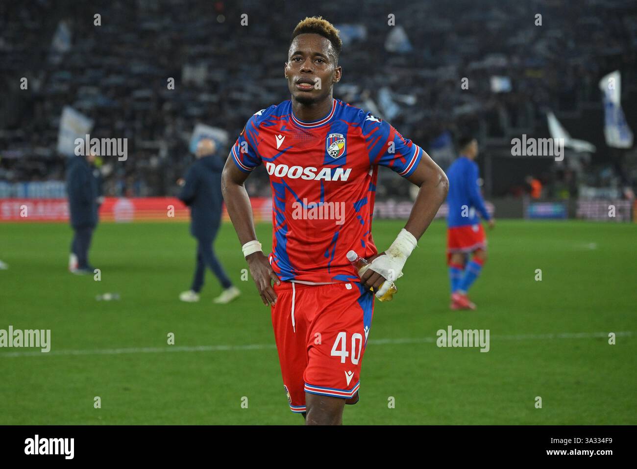 Rome, Lazio. 13th Mar, 2025. Sampson Dweh of Viktoria Plzen during the ...
