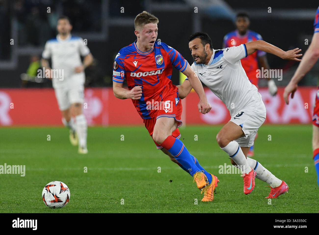 Lukas Cerv of Viktoria Plzen,Pedro Rodriguez of SS Lazio during the ...