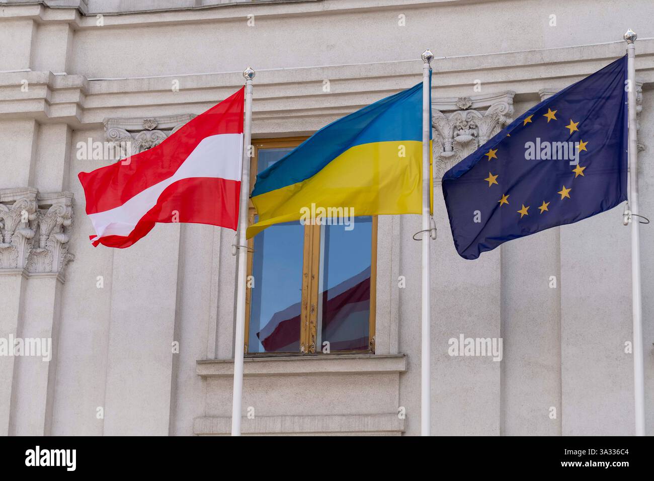 Kyiv, Kyiv City, Ukraine. 14th Mar, 2025. Austrian and Ukrainian flag ...