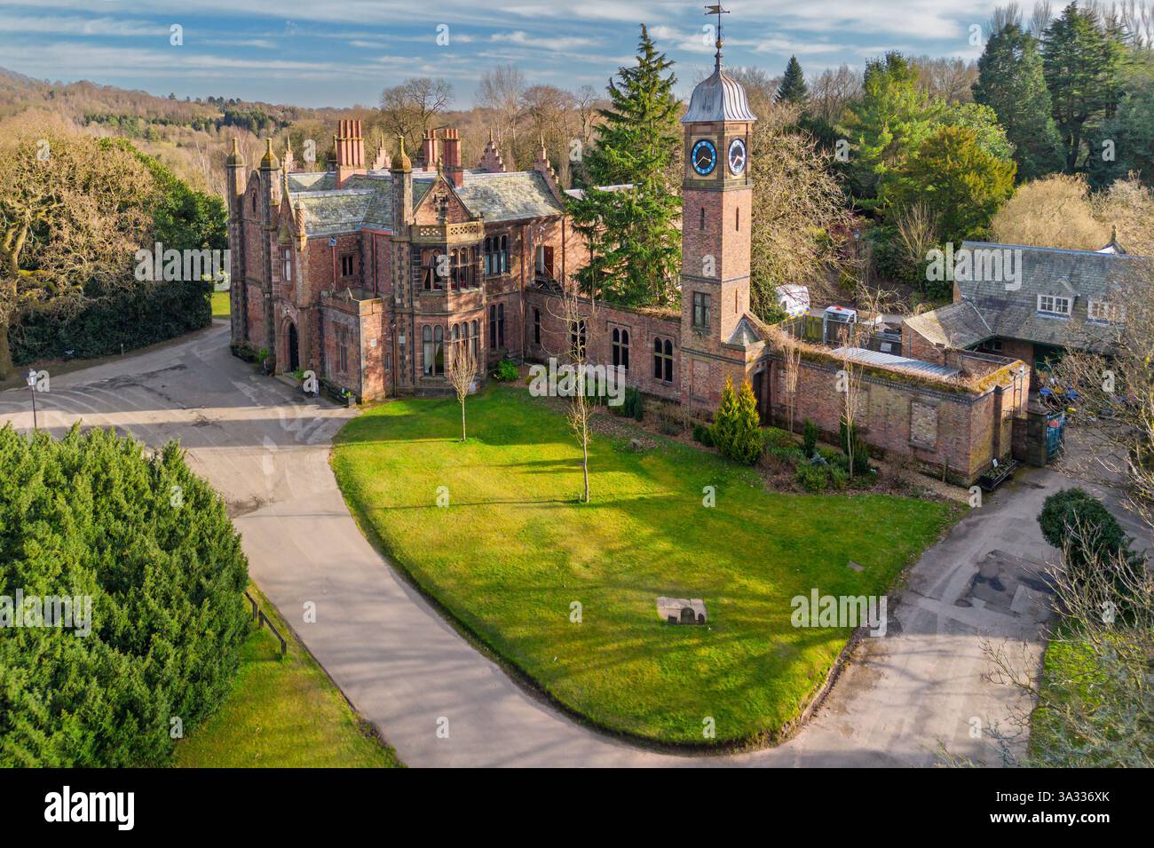 Aerial view of Walton Hall in Walton Park Warrington the former home and gardens of Lord and ...