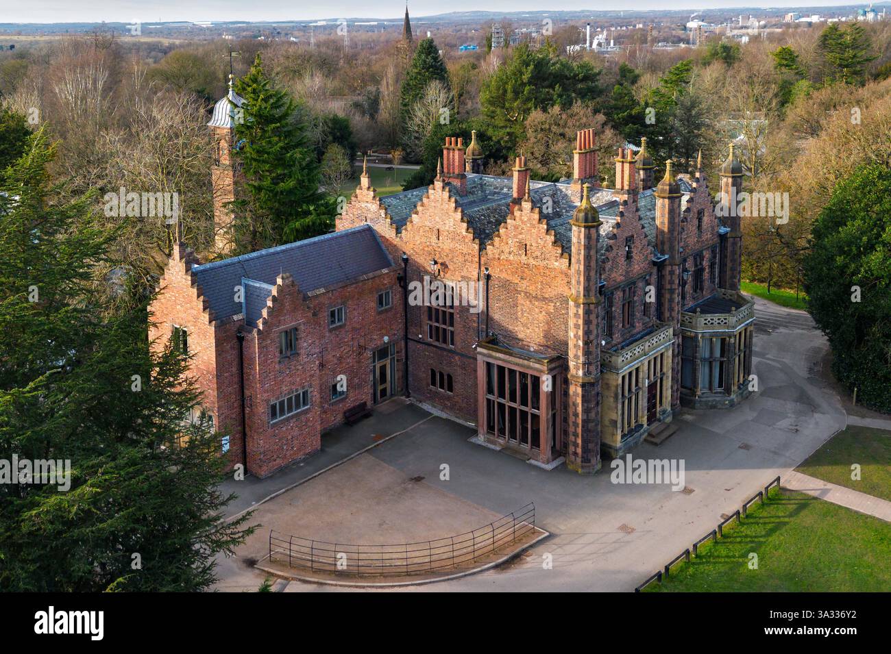 Aerial view of Walton Hall in Walton Park Warrington the former home and gardens of Lord and ...