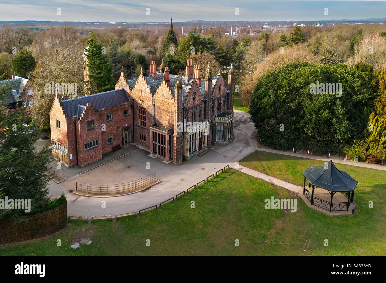 Aerial view of Walton Hall in Walton Park Warrington the former home and gardens of Lord and ...