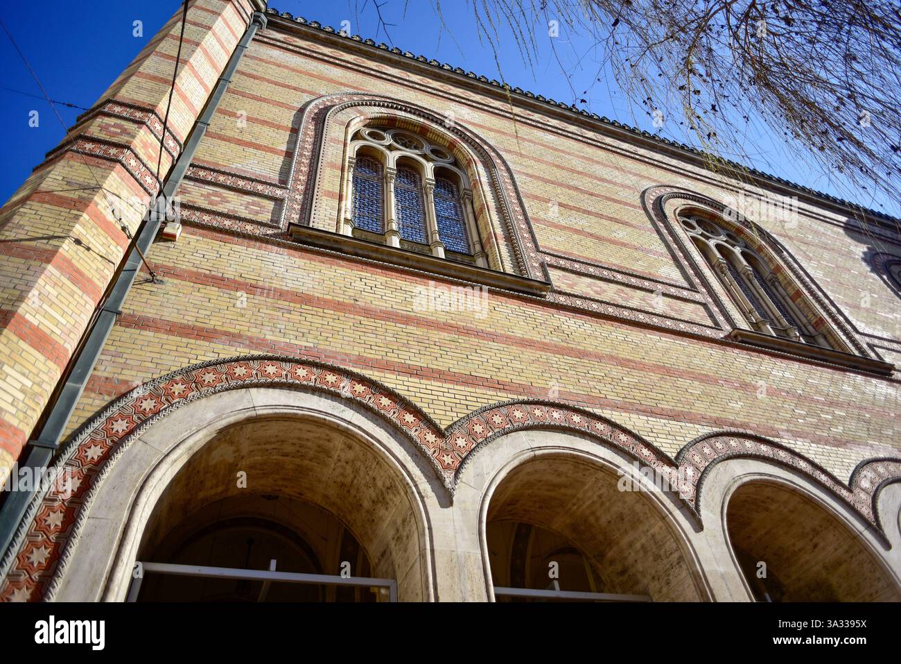 A historic building in Budapest displays unique architectural details ...