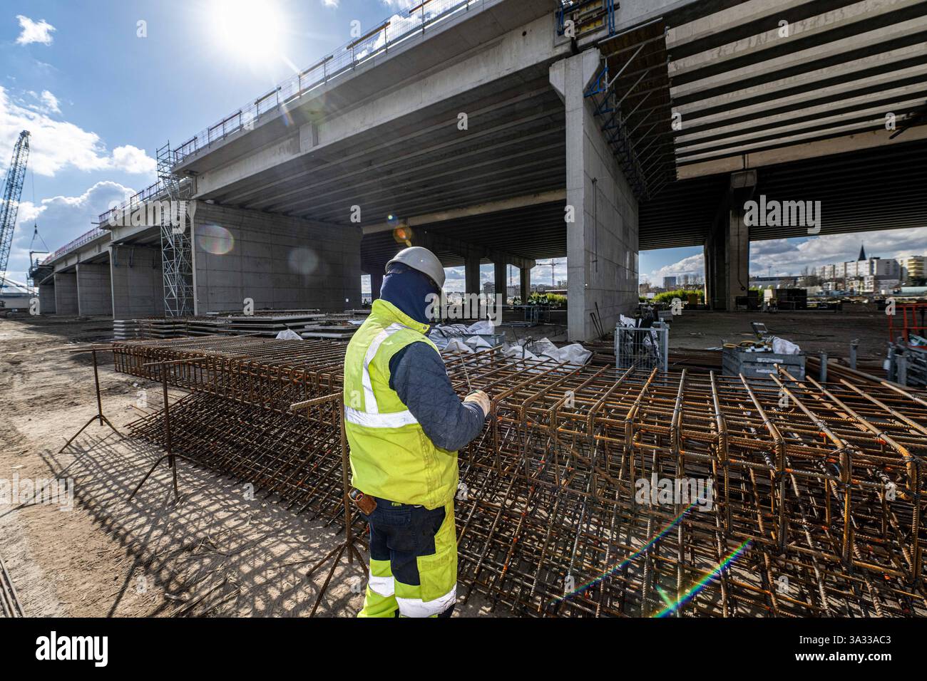 Antwerp, Belgium. 14th Mar, 2025. Construction activity is seen during ...