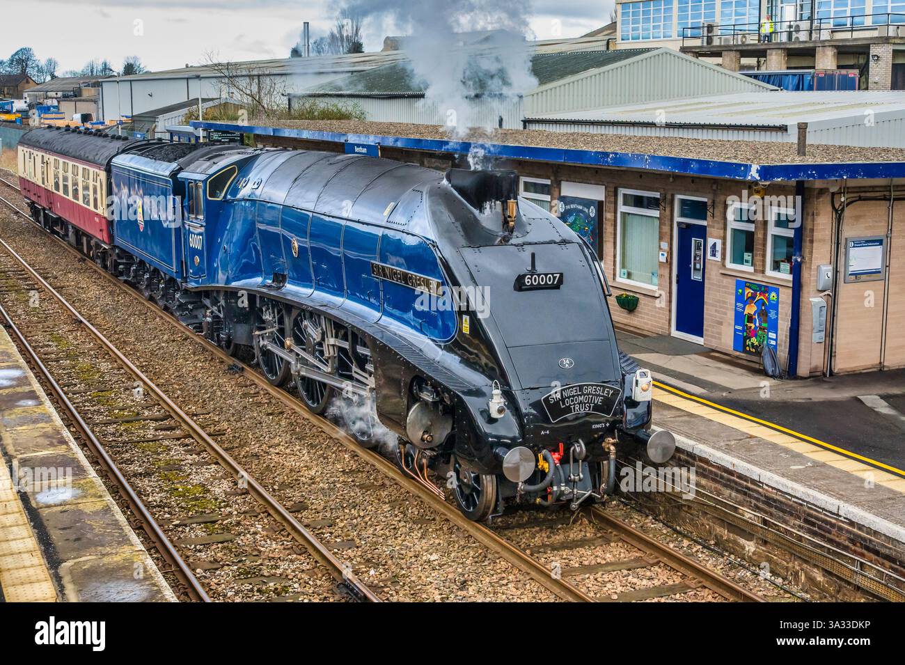 The image is of the famous LNER A4 Pacific Class 4-6-2 Sir Nigel Gresley 60007 steam train ...
