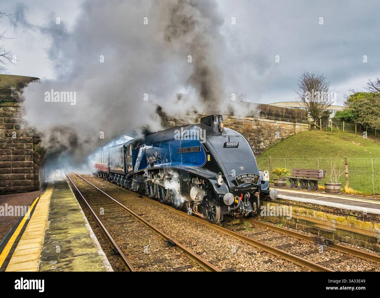 The image is of the famous LNER A4 Pacific Class 4-6-2 Sir Nigel Gresley 60007 steam train ...