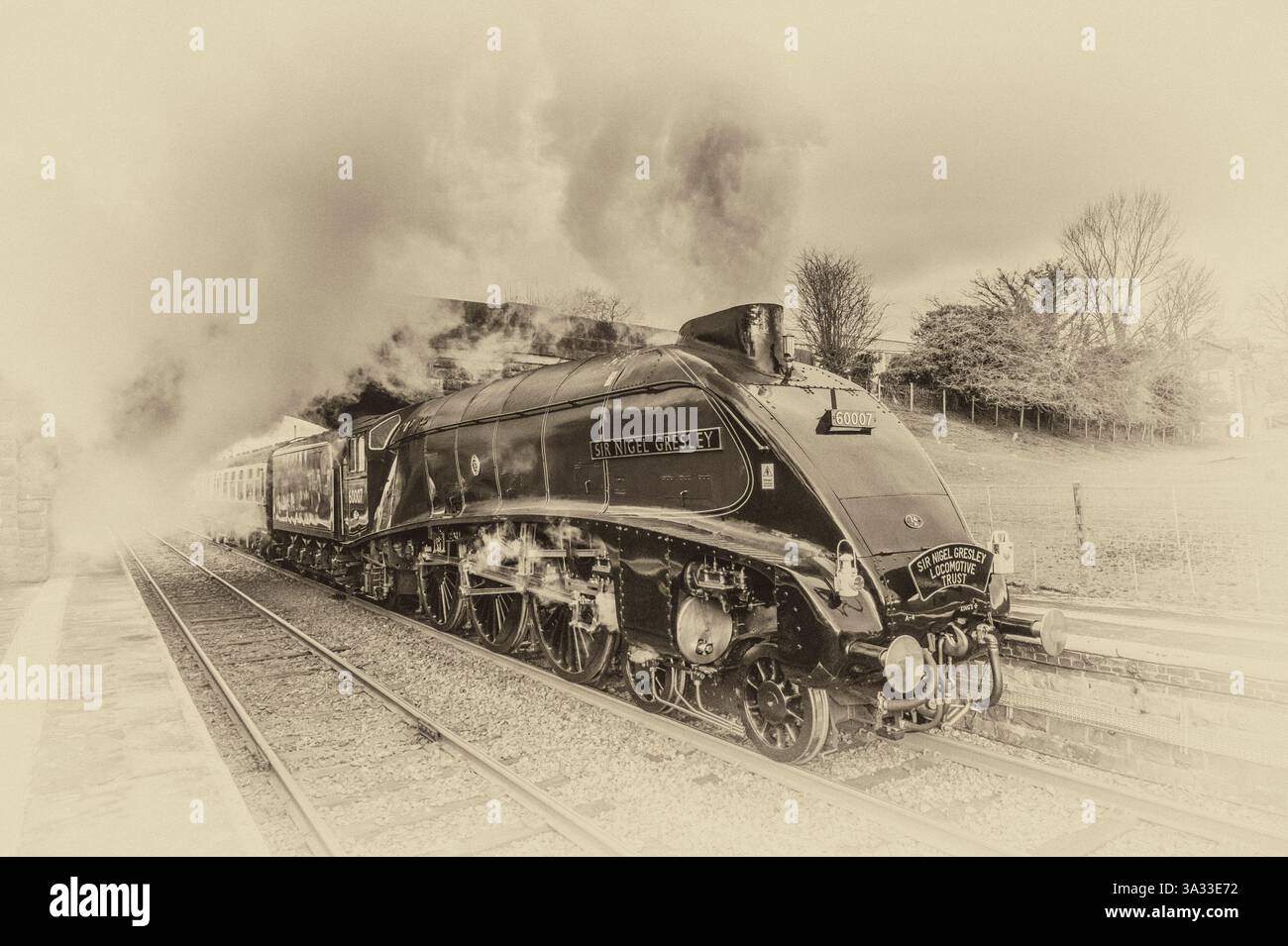 The image is of the famous LNER A4 Pacific Class 4-6-2 Sir Nigel Gresley 60007 steam train ...