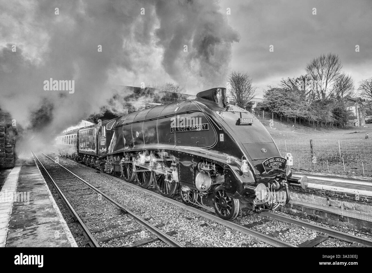 The image is of the famous LNER A4 Pacific Class 4-6-2 Sir Nigel Gresley 60007 steam train ...