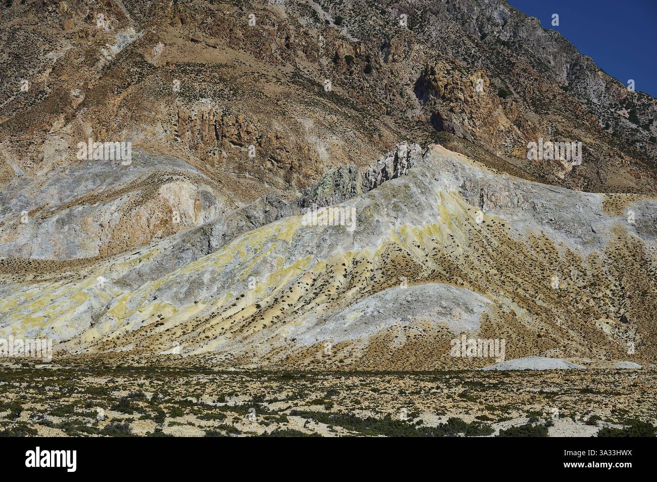 Mountain landscape with complex geological structures and varying ...