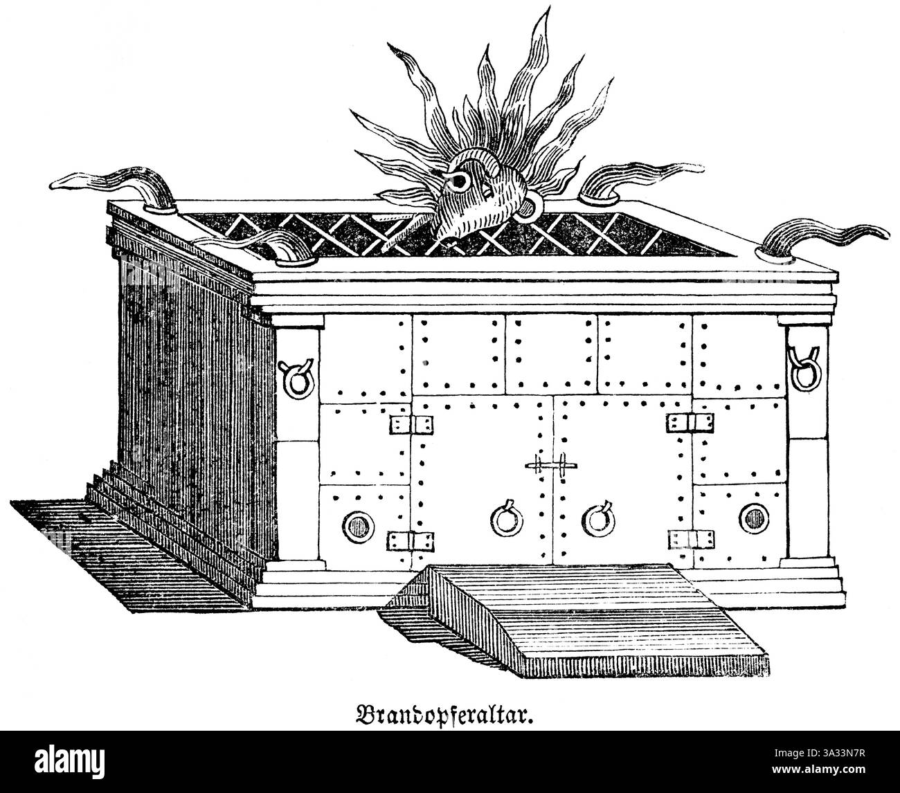 The altar of burnt offering made of acacia wood with iron grating, a ...