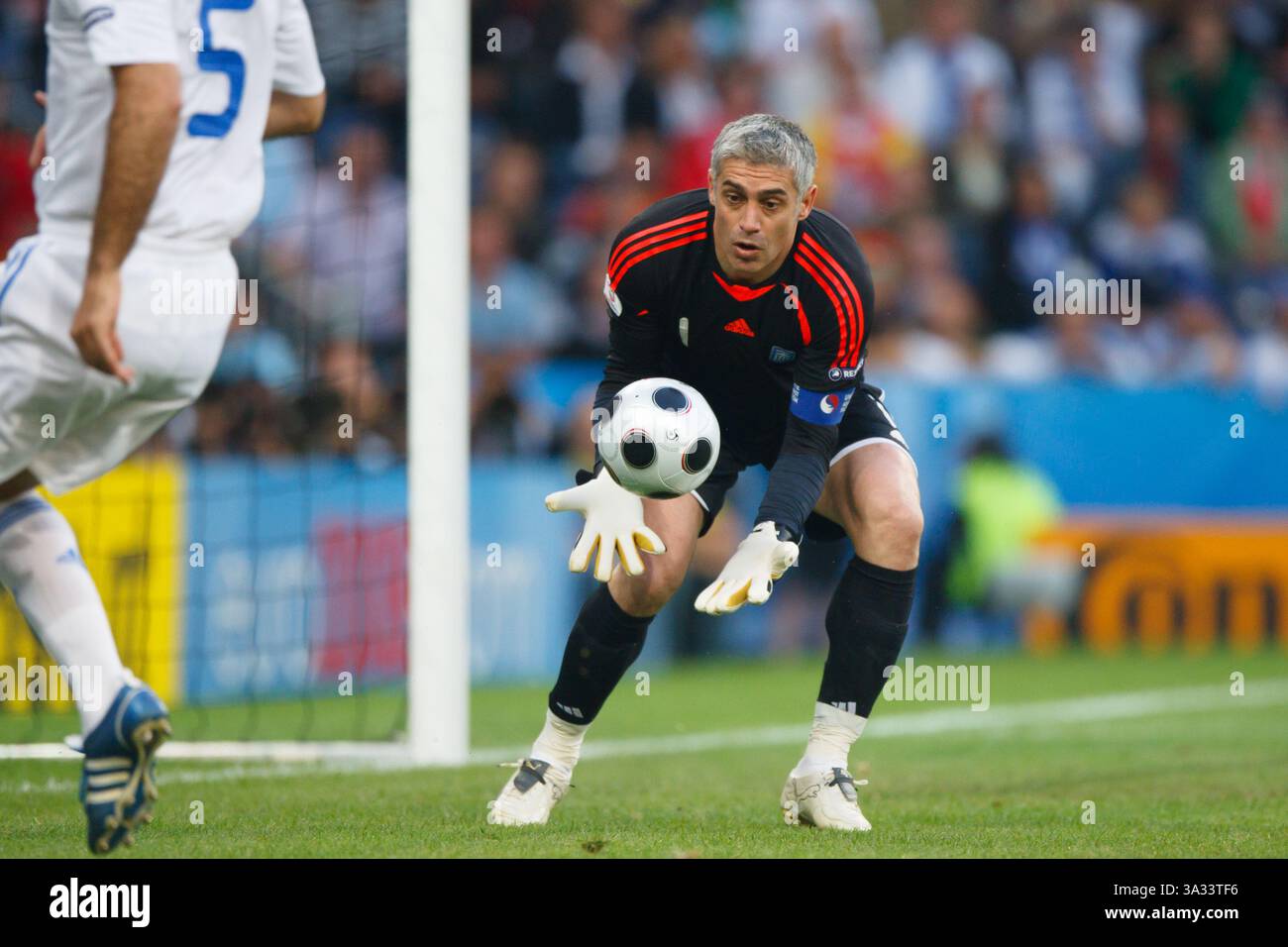 Goalkeeper Antonios Nikopolidis of Greece makes a save during a UEFA ...