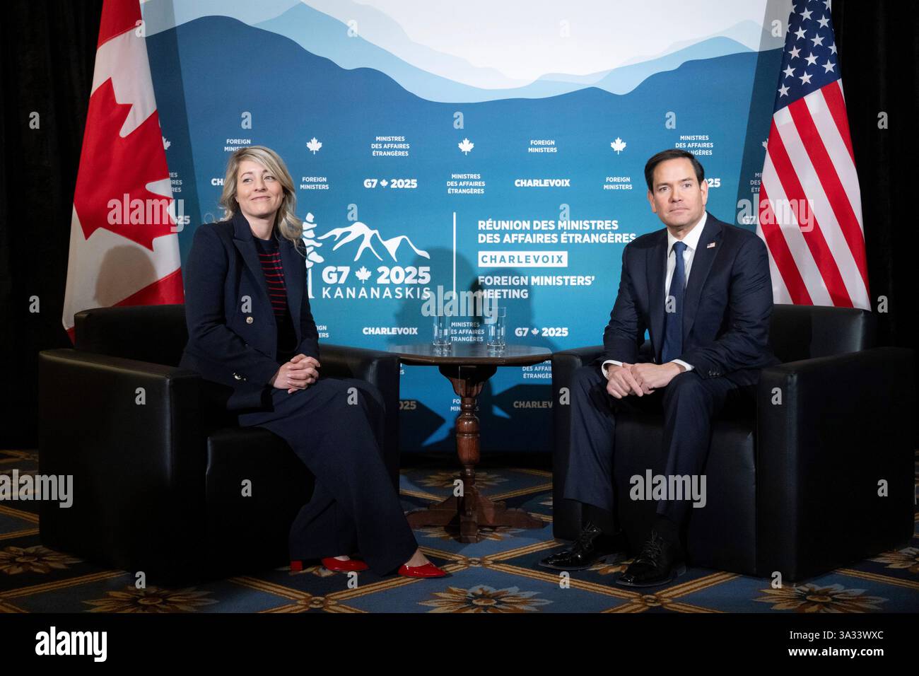 Canadian Foreign Minister Melanie Joly, left, and US Secretary of State ...