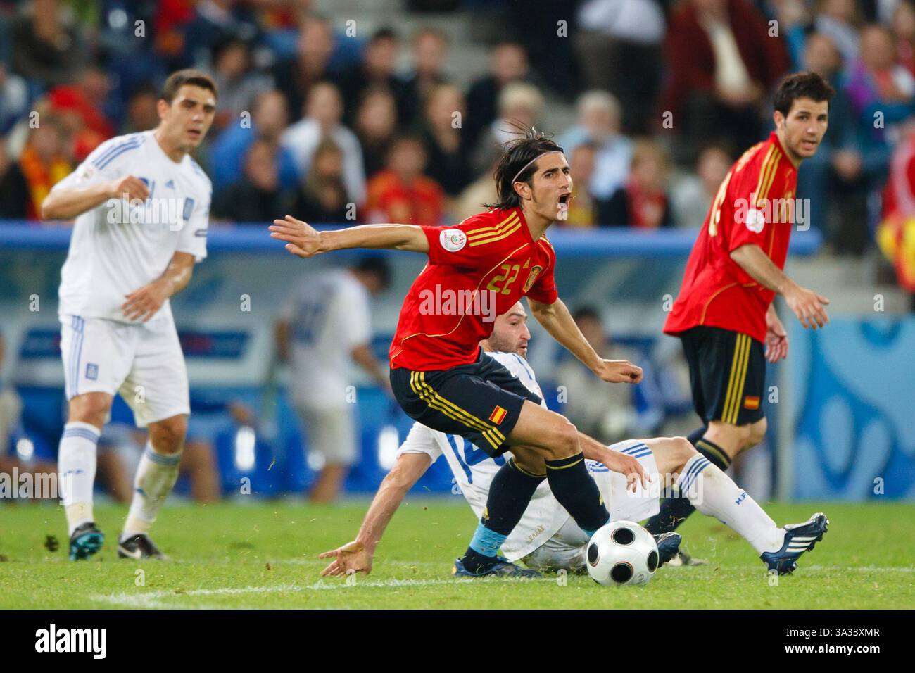 Ruben de la Red of Spain (22) reacts to a challenge from Dimitris ...