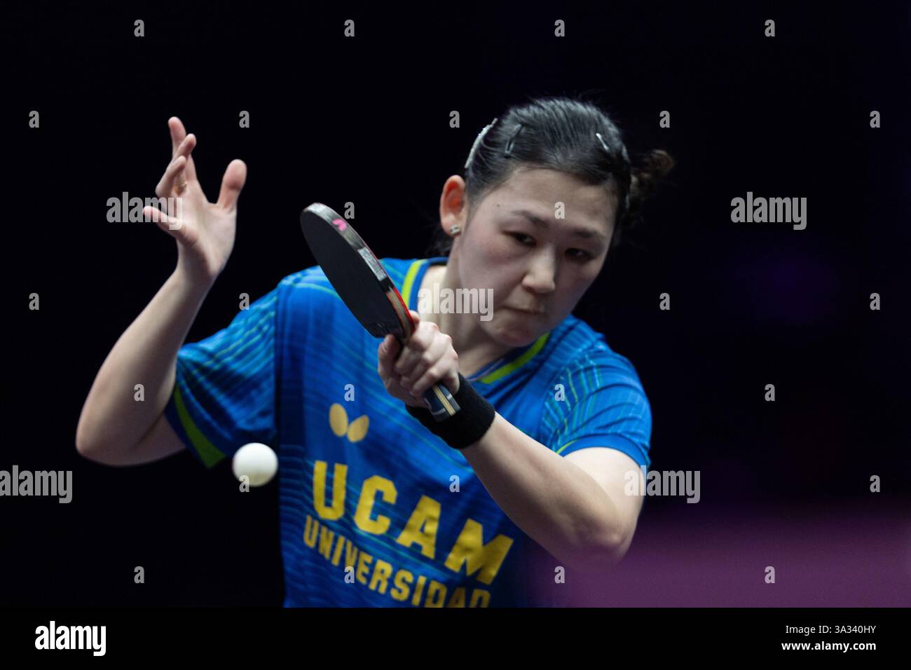 Chongqing, China. 14th Mar, 2025. Maria Xiao hits a return during the ...