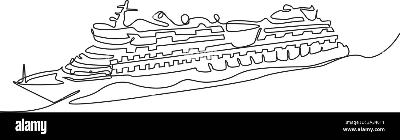 Continuous line drawing of a cruise ship, Single line illustration ...