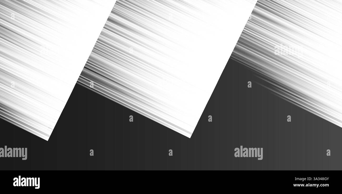 Black and white abstract image design with diagonal, shiny slanted striped patterned overlapping ...