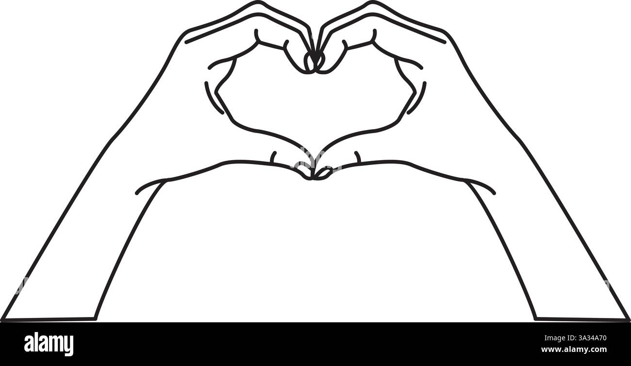 Hand line illustration forming heart shape, two hands vector Stock ...