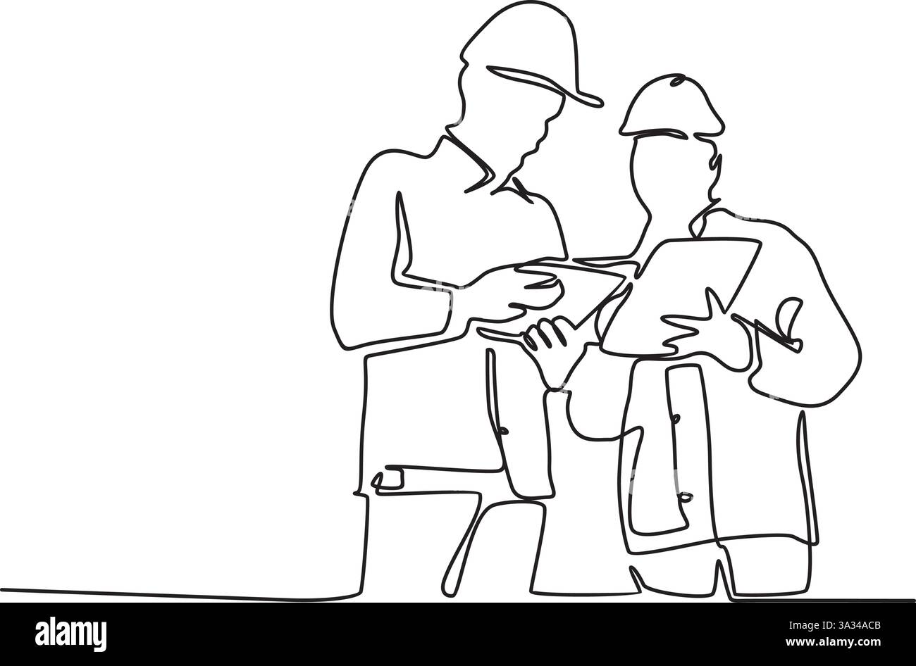 Continuous line drawing of customs staff team workers, logistics ...