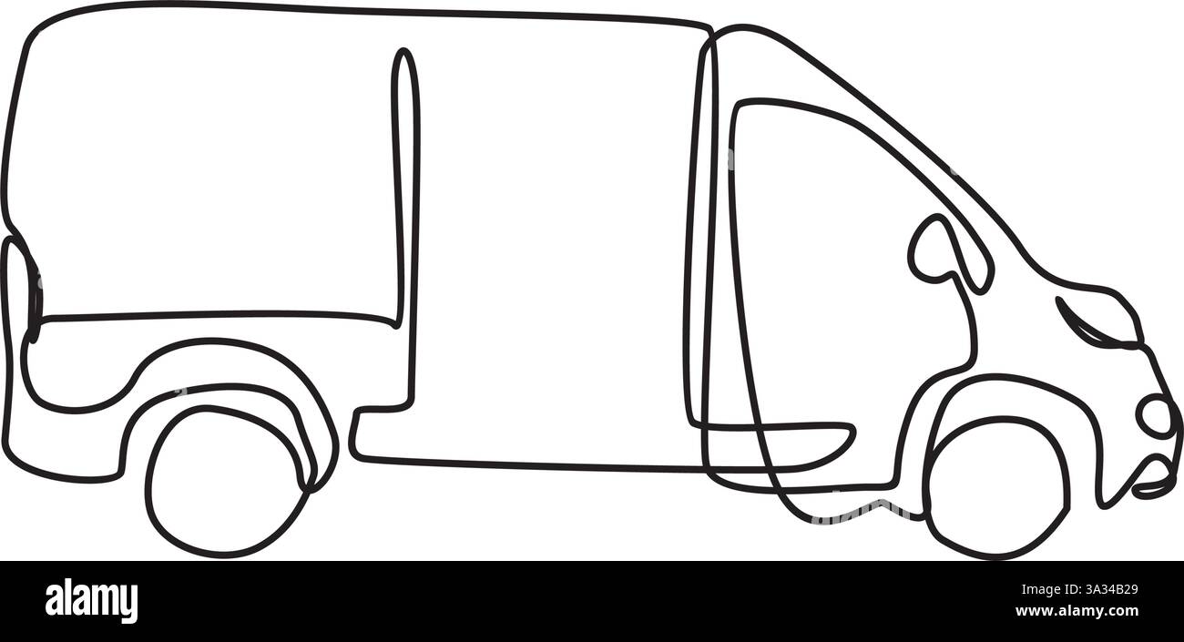 Continuous line drawing of Delivery box car, Single line illustration ...