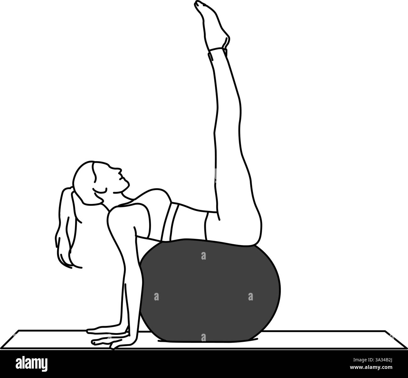 Outline woman pilates with big ball. Crunch with Gym Ball, legs raised ...