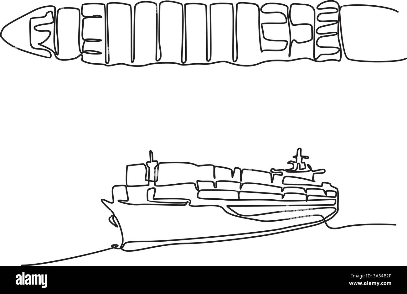 Continuous line drawing of Cargo Ship, Single line illustration Stock ...