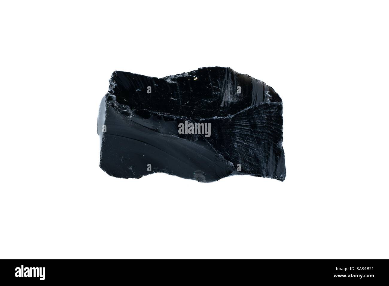 Natural Obsidian Stone Close-Up Isolated on White Background with Black ...